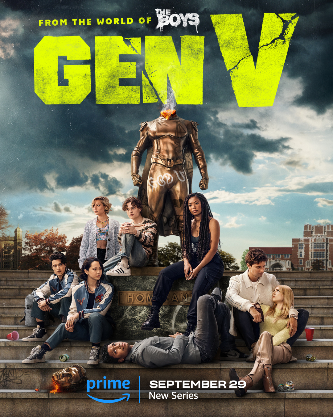 Gen V Cast Destroys Homelander's Statue in New The Boys Spin-off Poster