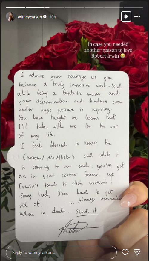 DWTS' Witney Carson Reveals Partner Robert Irwin's Handwritten Note